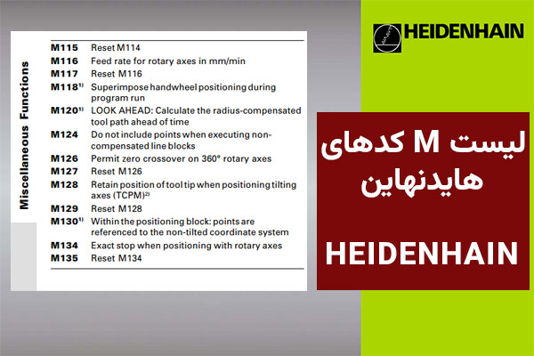 لیست M کدهای هایدنهاین Heidenhain